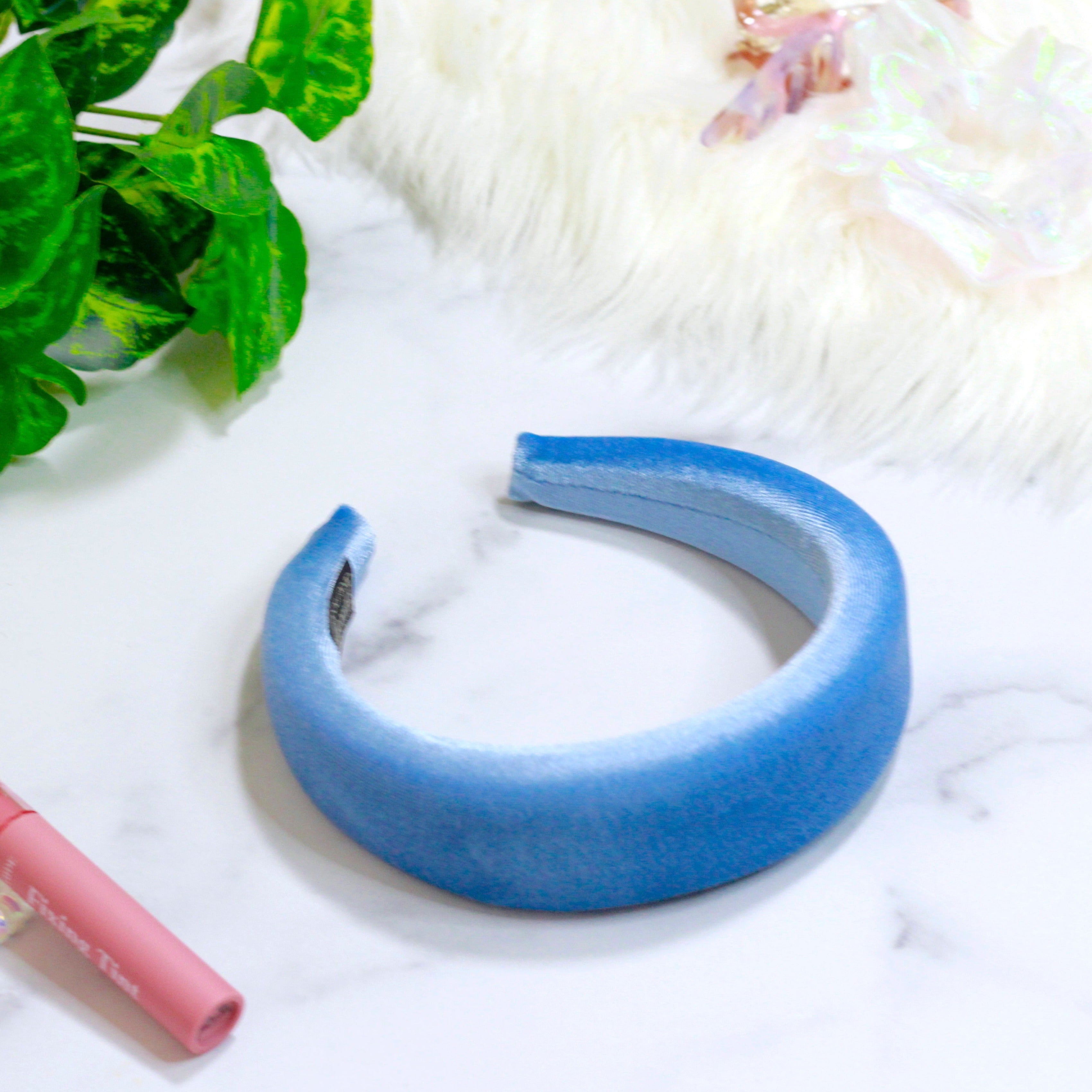 Cyan Blue Padded Headband in Velvet – Hues Nails + Beauty
